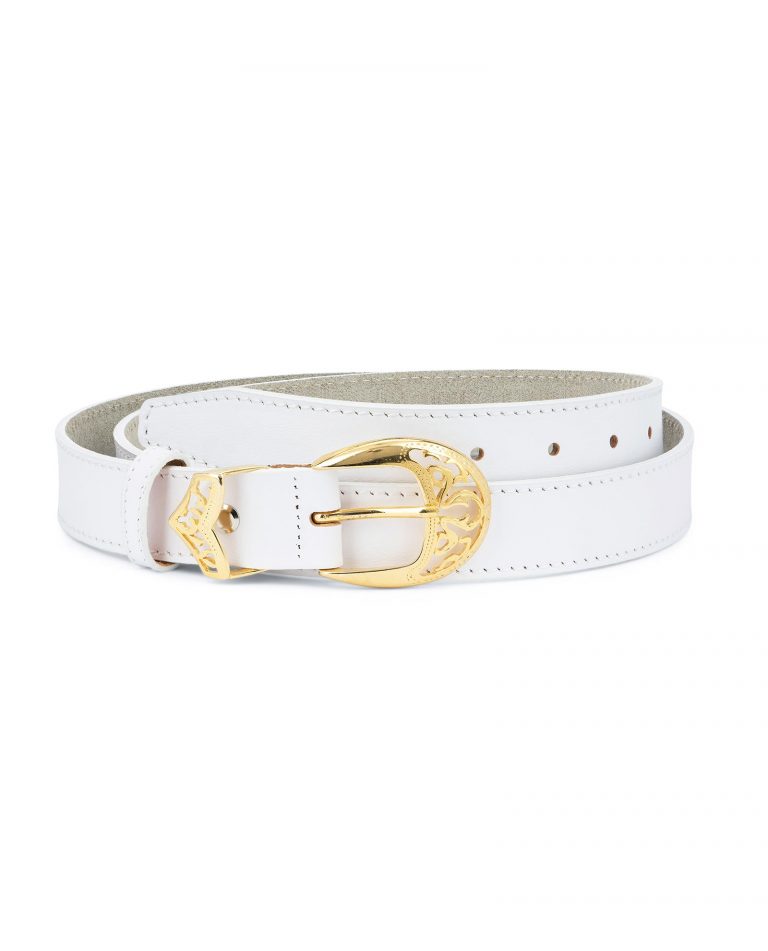 Buy Women's White Western Belt with Gold Buckle | Capo Pelle