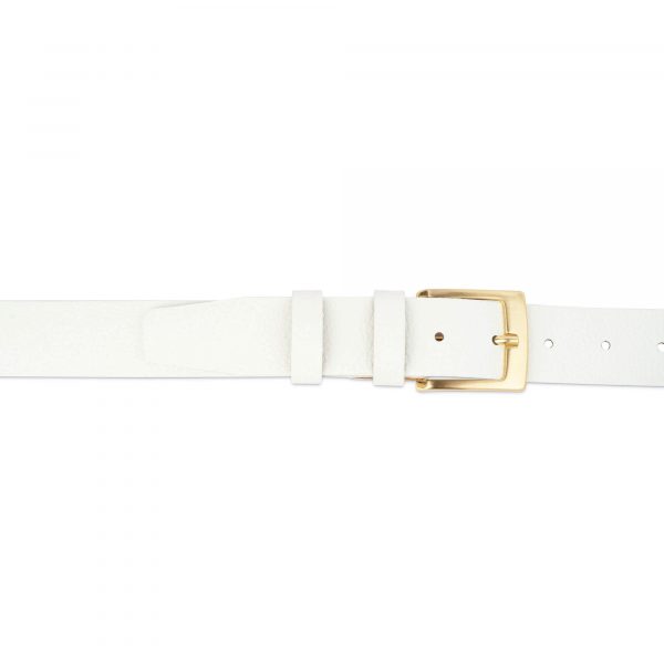 Buy Mens White Belt With Gold Buckle | LeatherBeltsOnline.com