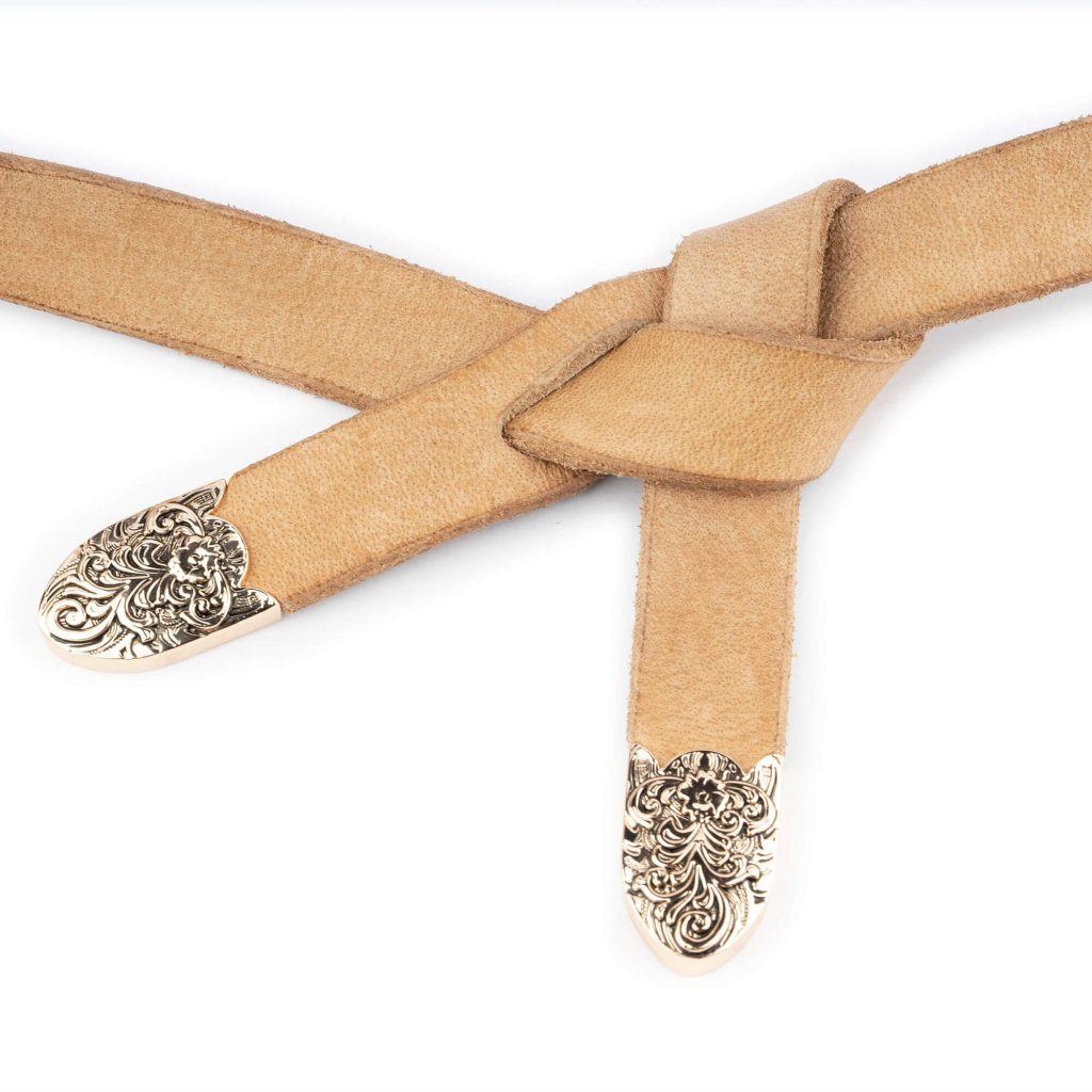 Buy Western Tie Leather Belt | Natural Full Grain With Gold Tips | Capo