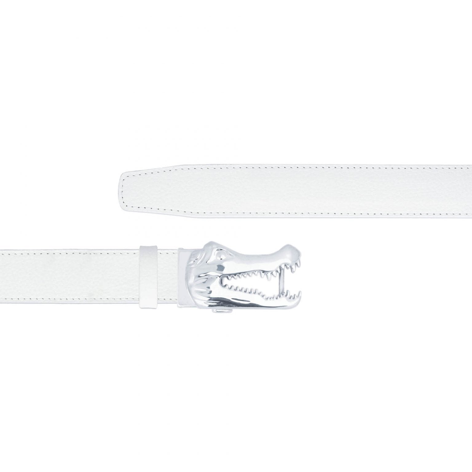 Buy White Ratchet Belt With Silver Crocodile Buckle - Capo Pelle