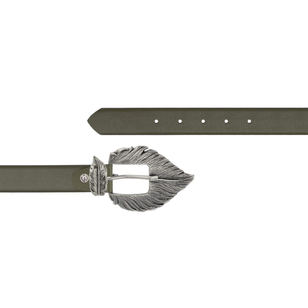 Buy Womens Olive Green Leather Belt With Feather Buckle - Capo