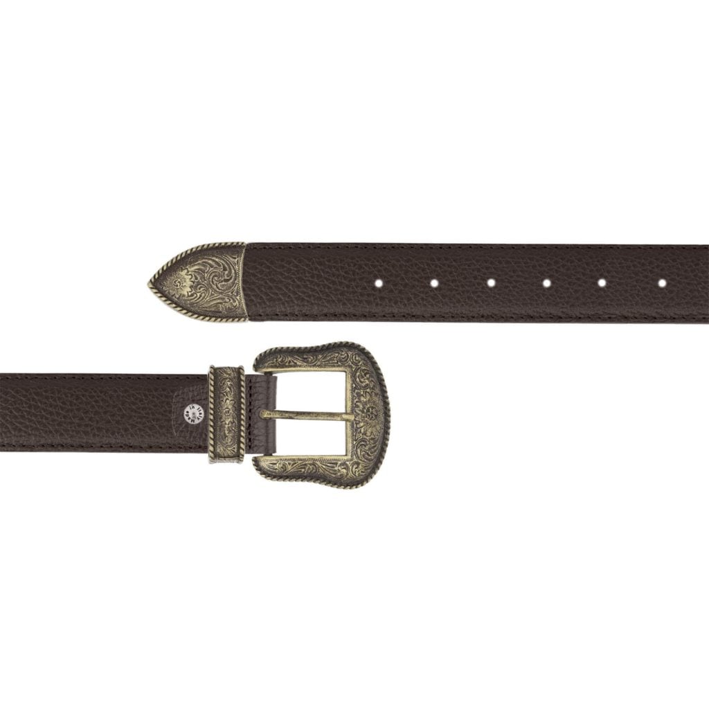 Buy Mens Brown Leather Western Belt With Bronze Buckle - Capo
