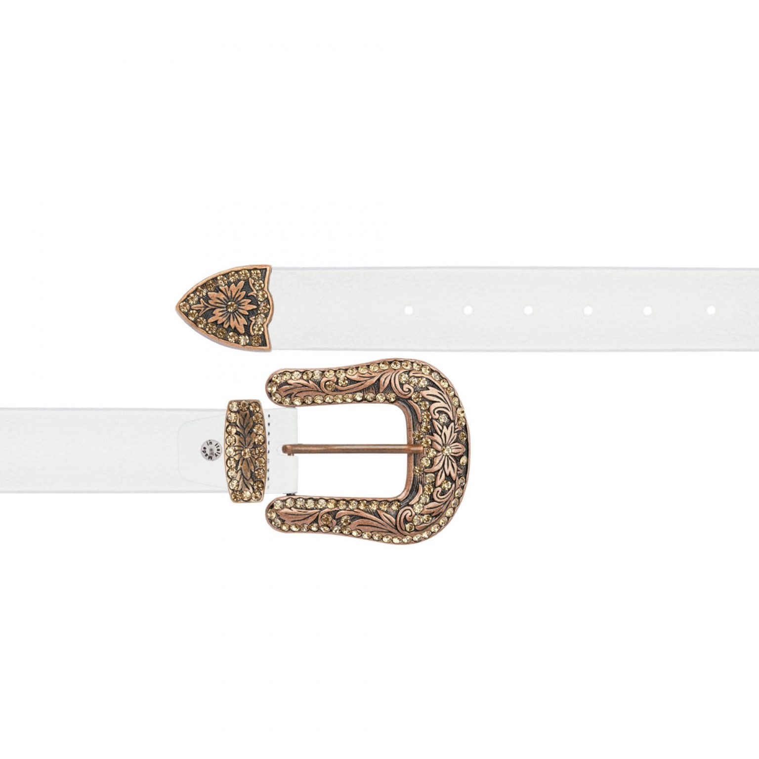 Buy White Western Belt With Copper Crystal Buckle - Capo Pelle