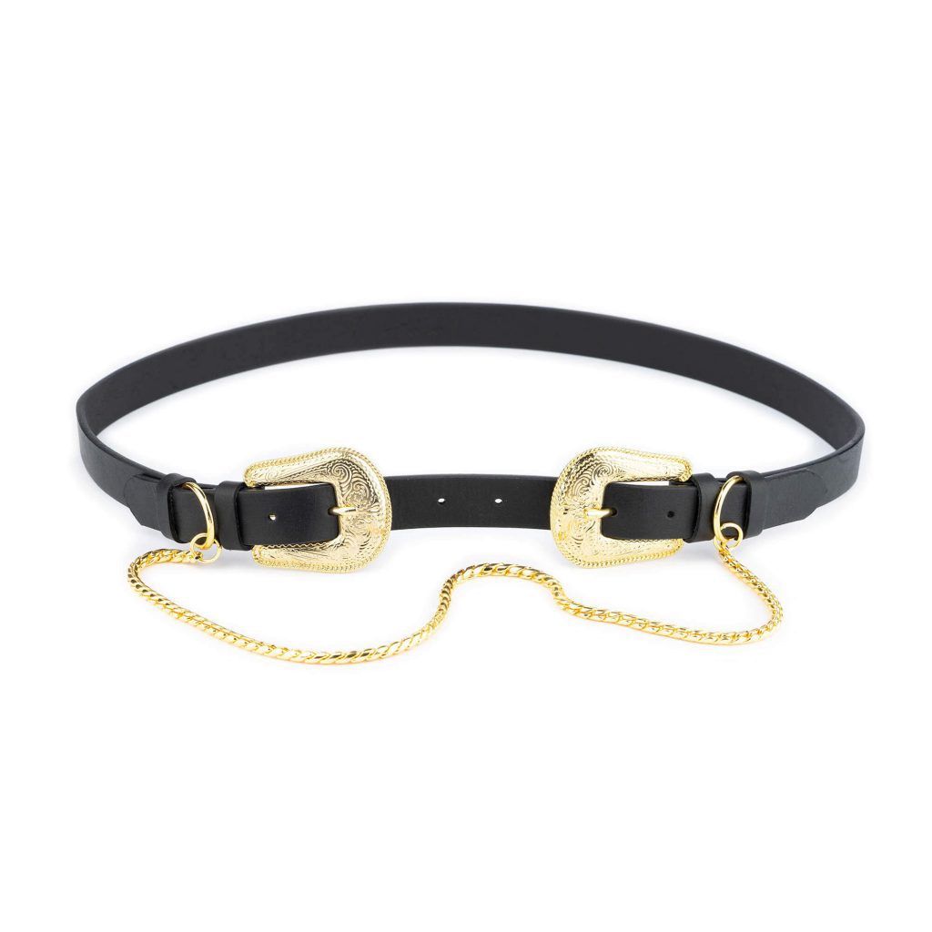 Buy Womens Western Double Buckle Belt With Gold Chain