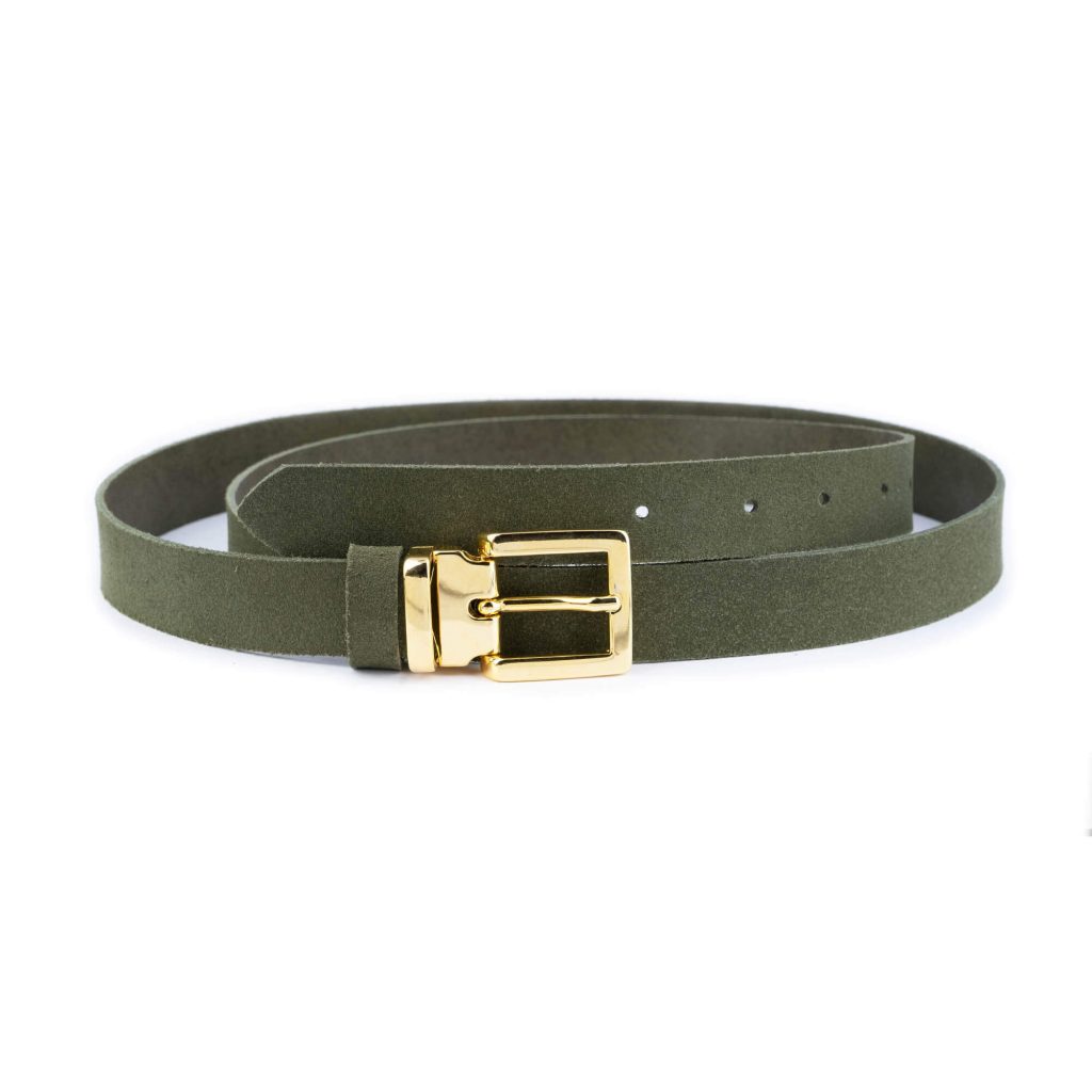 Buy Olive Green Suede Leather Belt With Gold Buckle ...