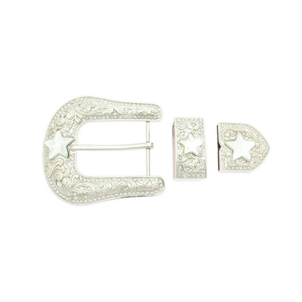Buy Crystal Belt Buckle With Stars 3 Piece Set - LeatherBeltsOnline.com