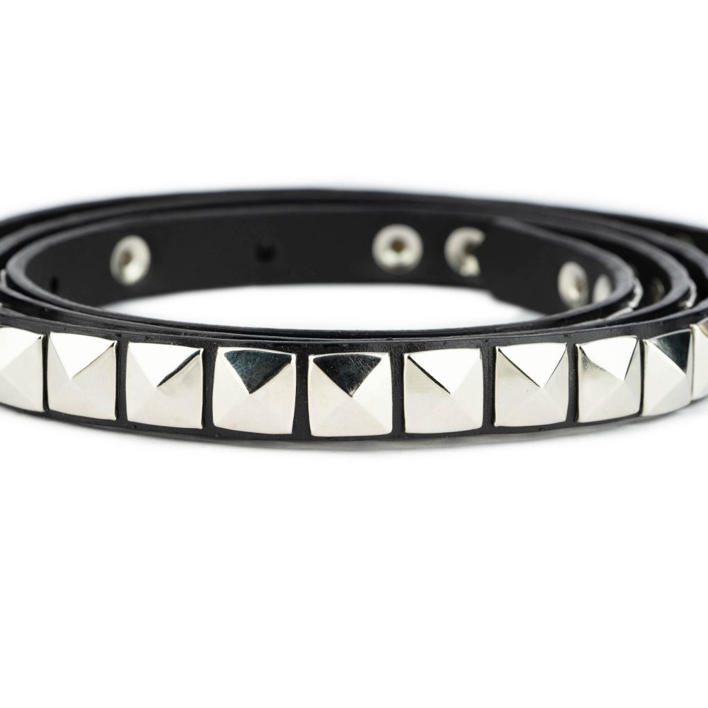 Buy Silver Pyramid Studded Belt - Black Leather - LeatherBeltsOnline.com
