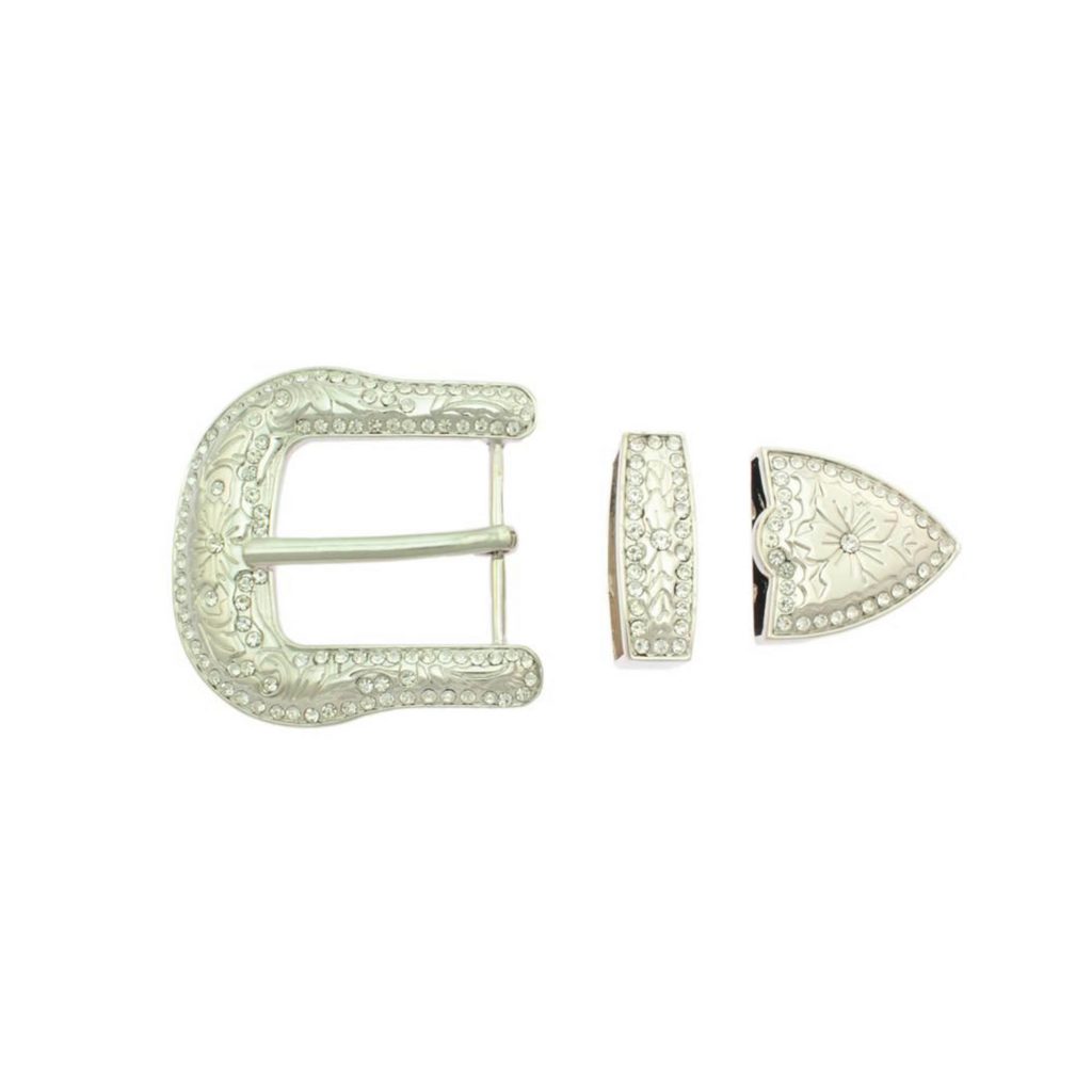 Buy Western Rhinestone Belt Buckle 3 Pc Set - LeatherBeltsOnline.com