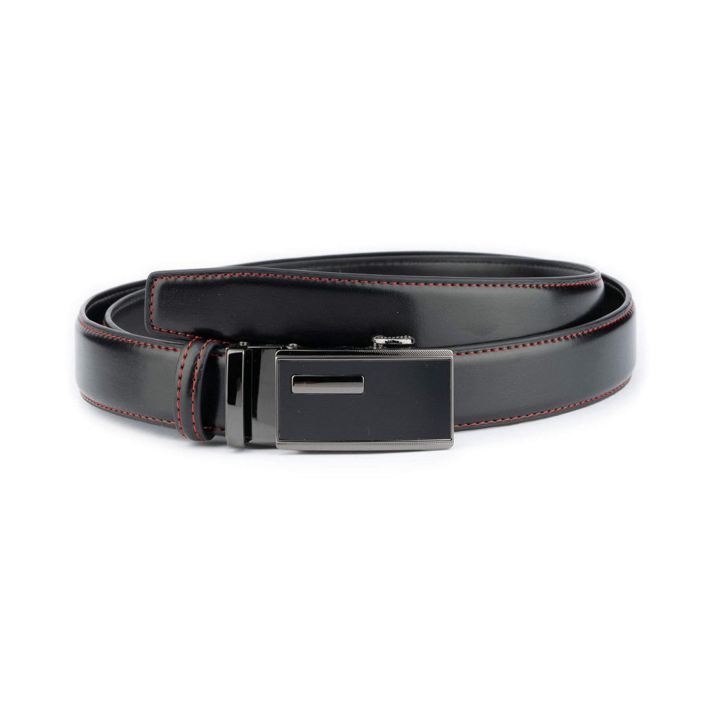 Buy Black Vegan Comfort Click Belt - Red Stitching - LeatherBeltsOnline.com