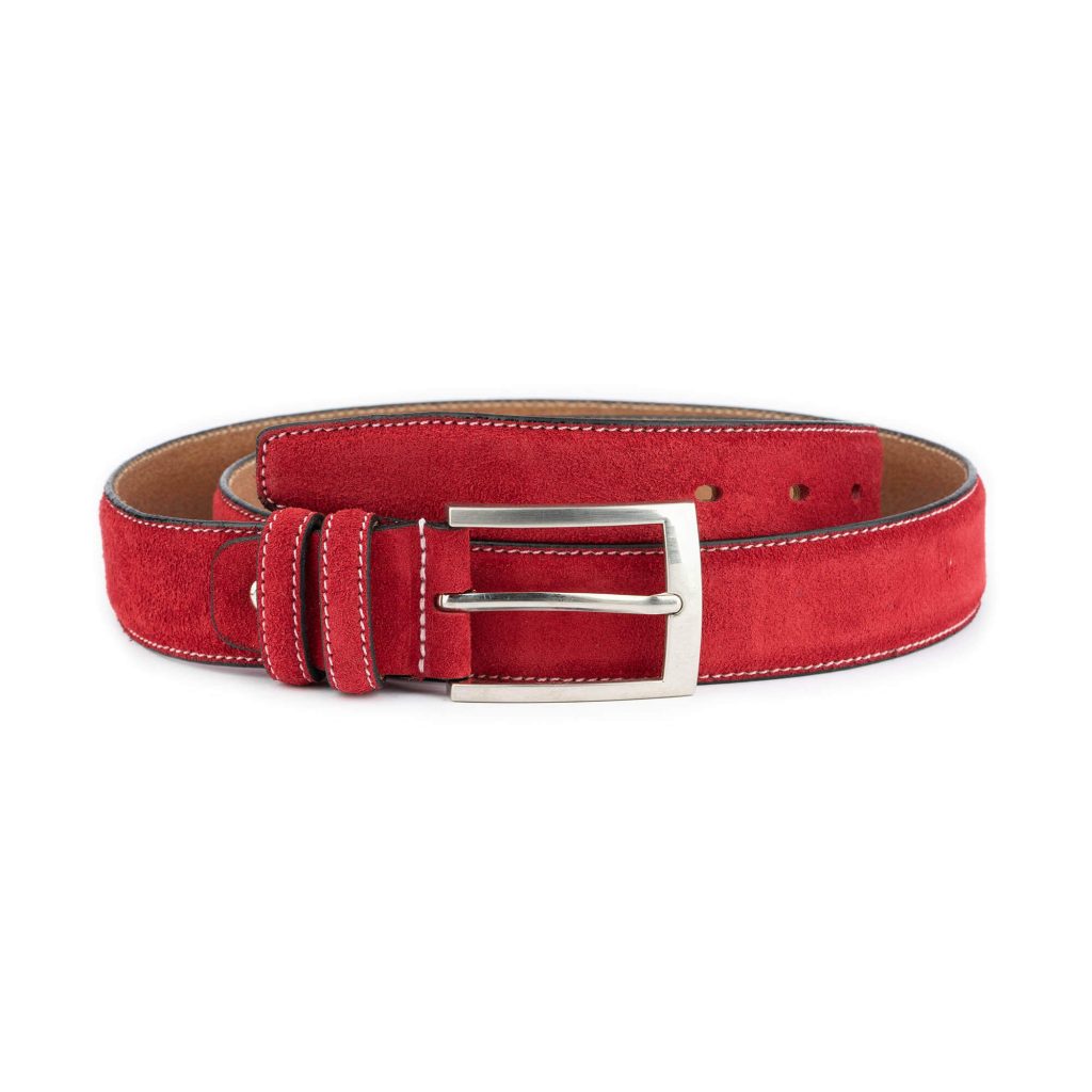 Buy Suede Red Leather Belt For Jeans - LeatherBeltsOnline.com