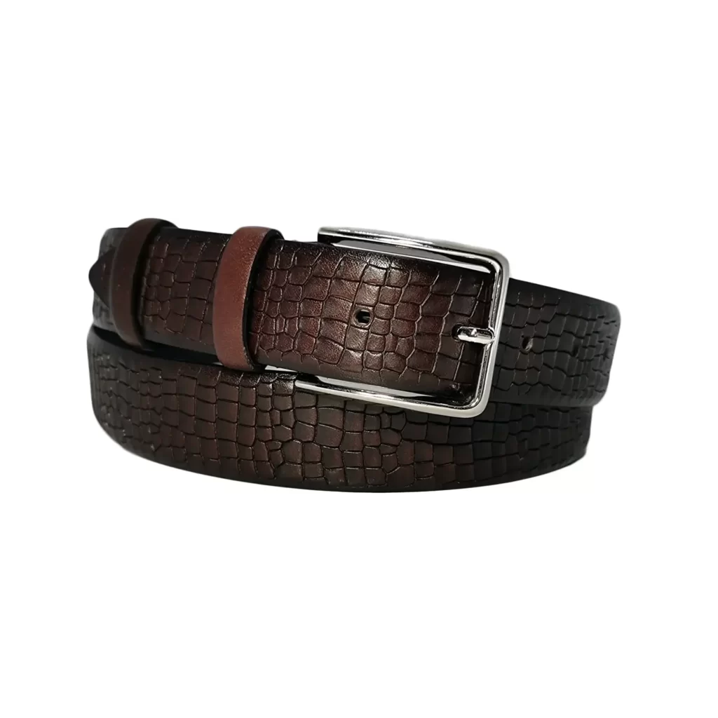 Buy Croco Emboss Mens Belt Dark Brown Leather - LeatherBeltsOnline.com