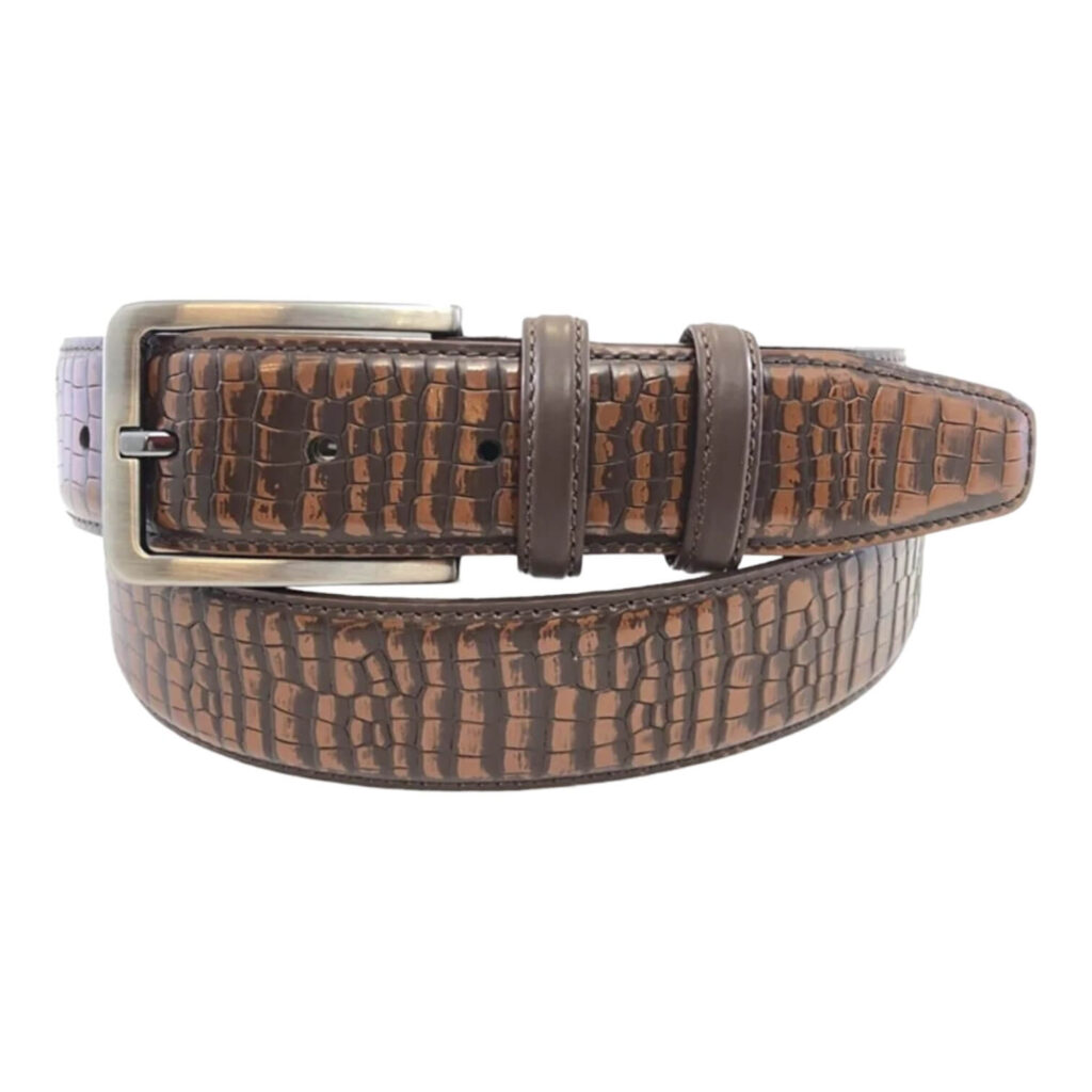 Buy Dark Light Brown Croco Embossed Mens Belt - LeatherBeltsOnline.com