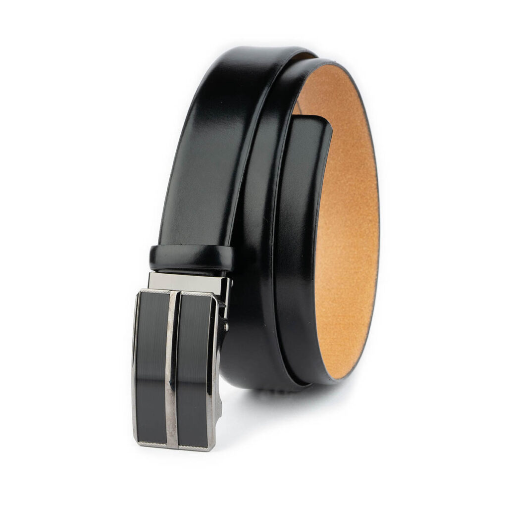 Buy Silent Automatic Buckle Leather Belt Black - LeatherBeltsOnline.com