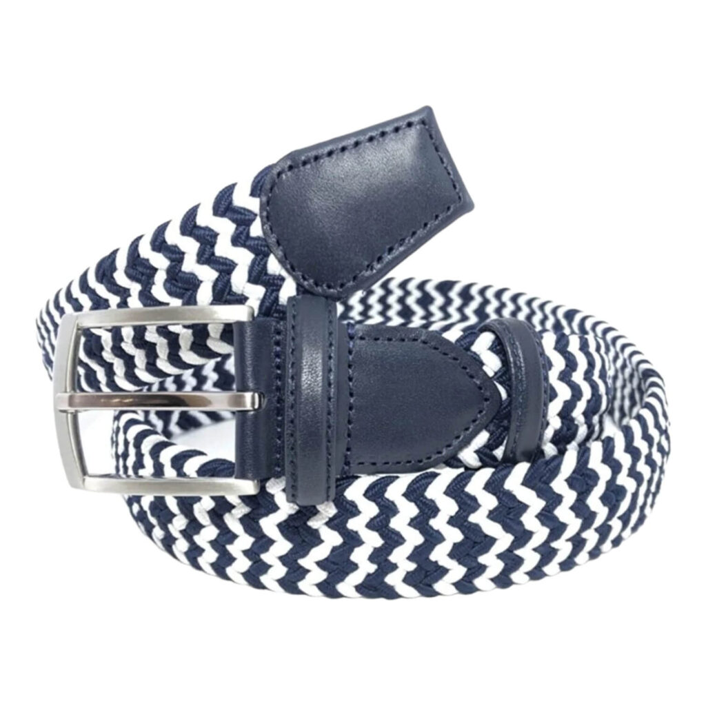 Buy White Navy Blue Mens Stretchy Belt - Cotton Leather ...