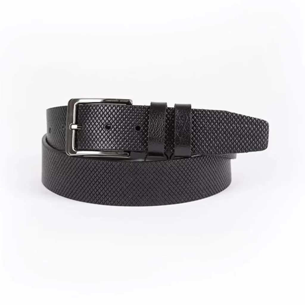 Buy Black Mens Belt For Jeans Small Check Embossed Leather ...