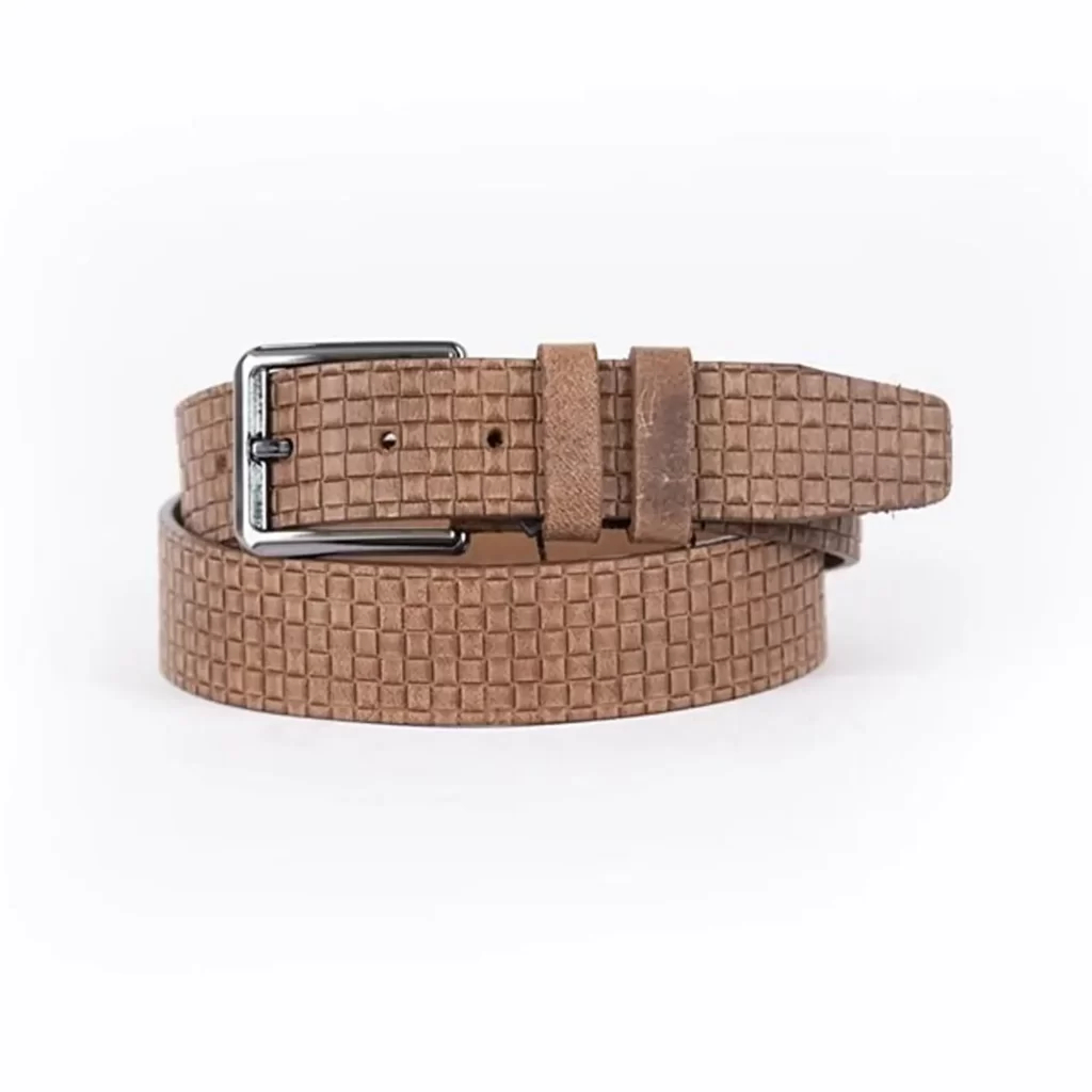 Buy Brown Mens Belt For Jeans Check Emboss Leather - LeatherBeltsOnline.com