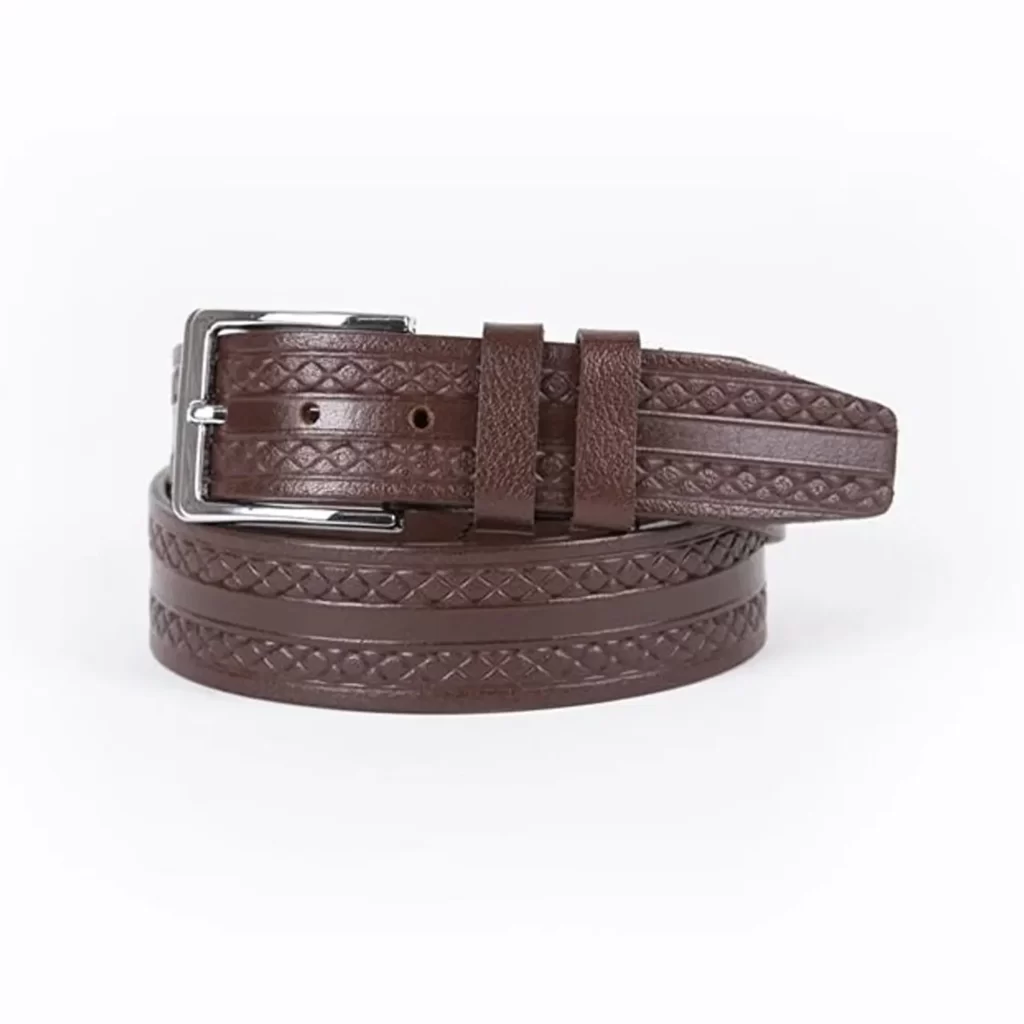 Buy Dark Brown Mens Belt Casual Embossed Calf Leather ...