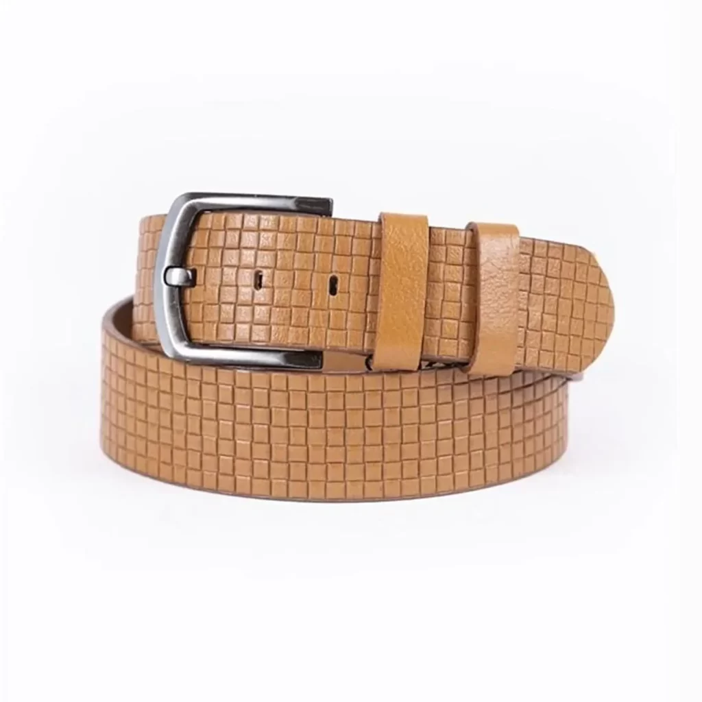 Buy Light Brown Mens Belt Casual Wide Checkered Emboss Leather ...