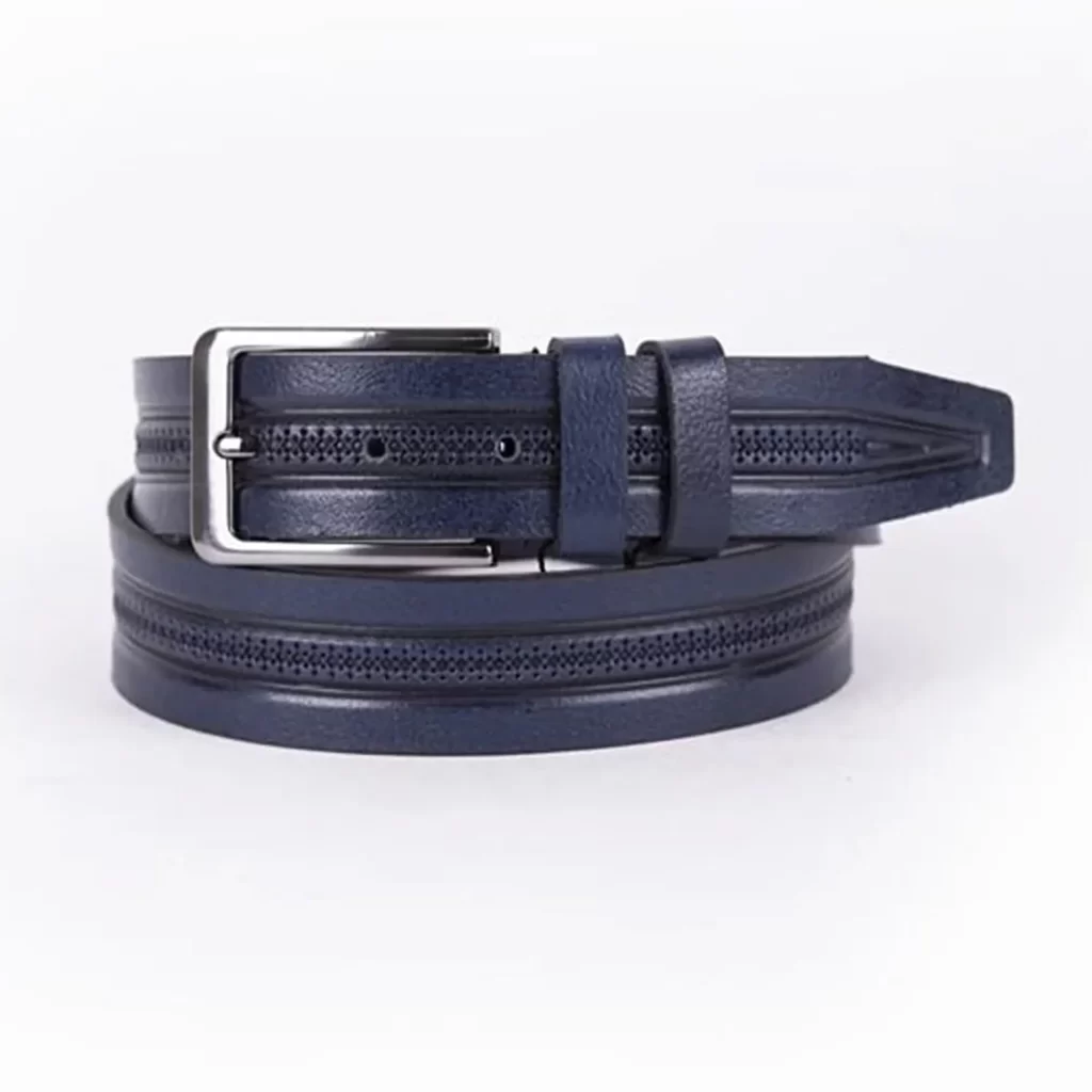 Buy Navy Blue Mens Belt For Suit Laser Cut Leather - LeatherBeltsOnline.com