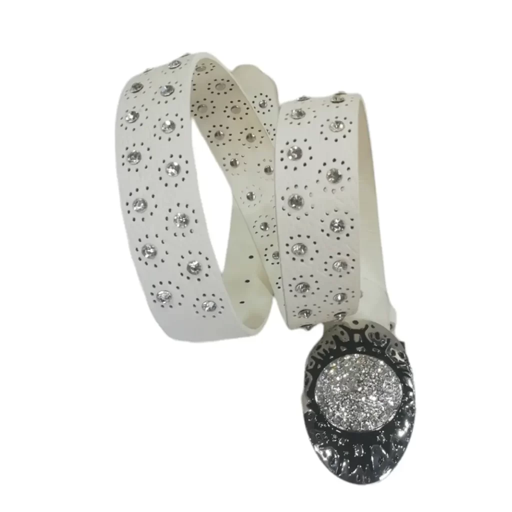 Buy Studded Belt White Leather - LeatherBeltsOnline.com