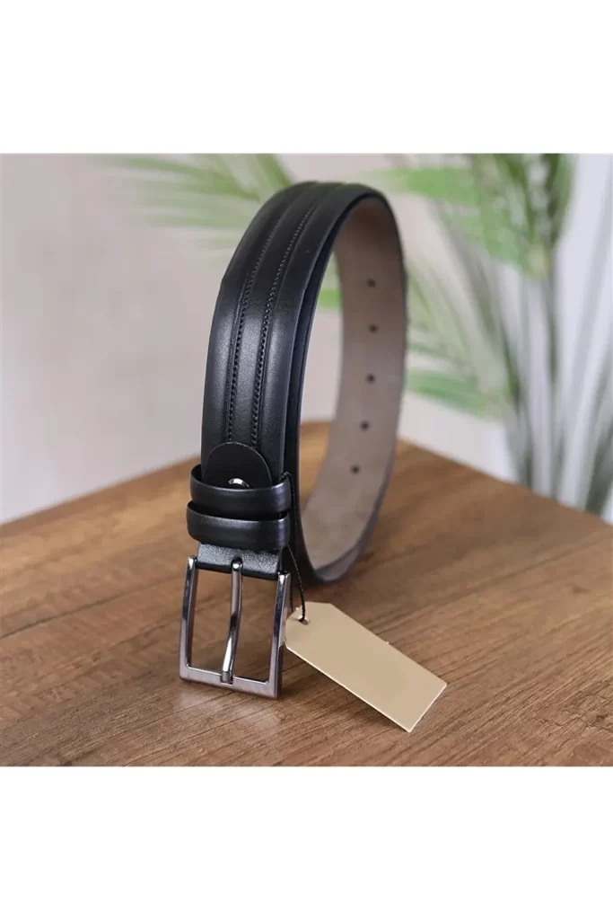 Buy Black Mens Vegan Belt Long Line Emboss - LeatherBeltsOnline.com