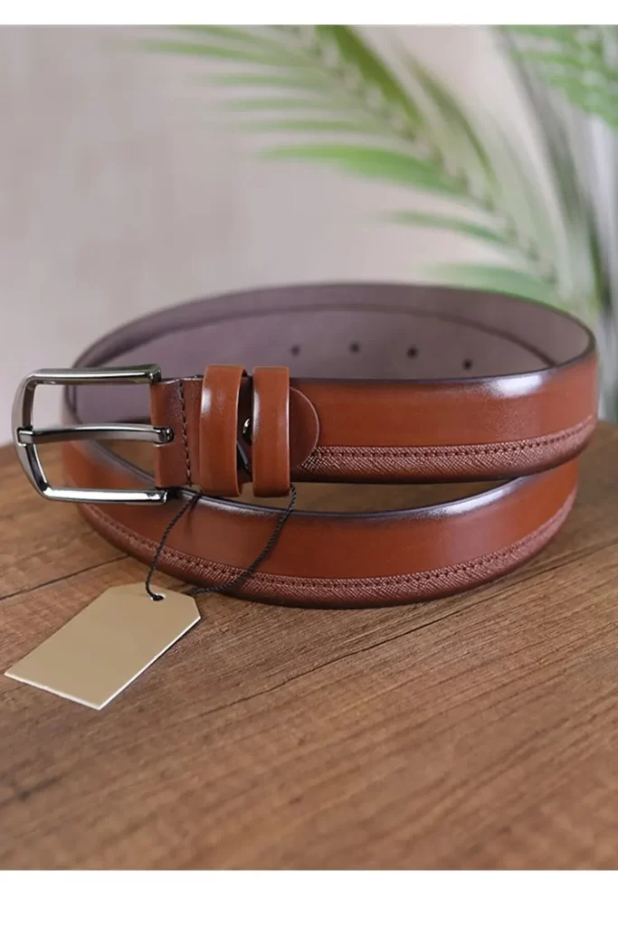 Buy Medium Brown Mens Vegan Belt Laser Cut Texture - LeatherBeltsOnline.com