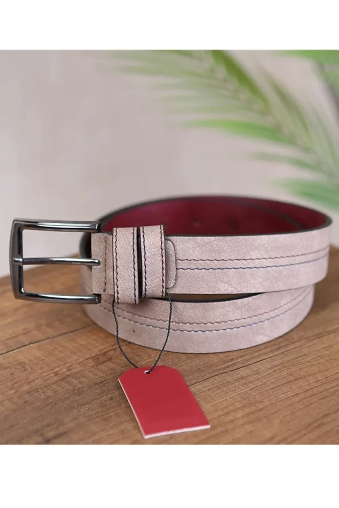 Buy Taupe Mens Vegan Leather Belt Stitched Line - LeatherBeltsOnline.com