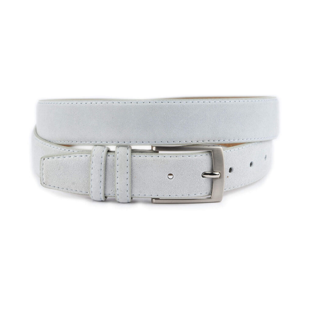 Buy Light Gray Blue Suede Vegan Leather Belt - LeatherBeltsOnline.com