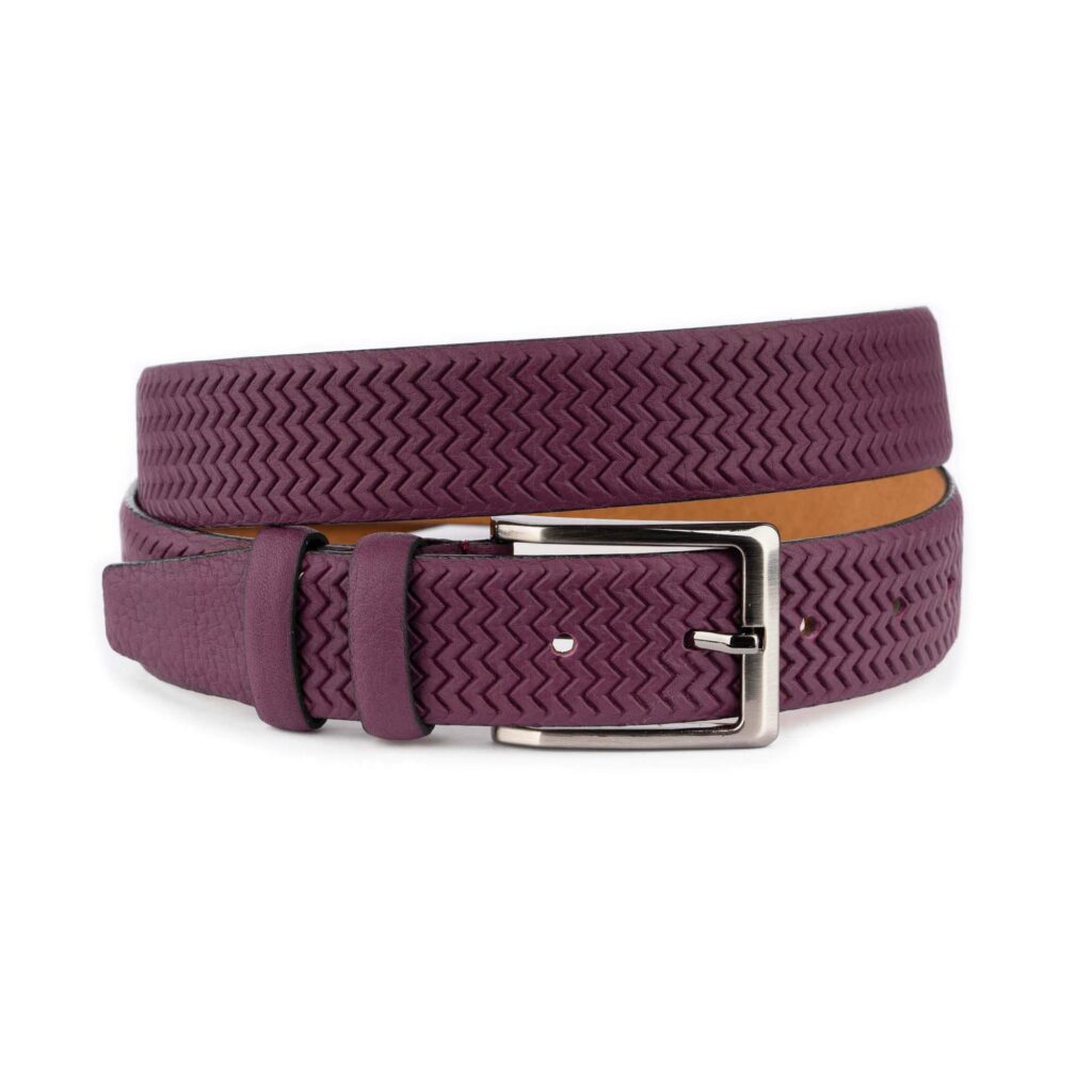 Buy Purple Denim Shorts Belt For Men Zig Zag Texture Leather ...
