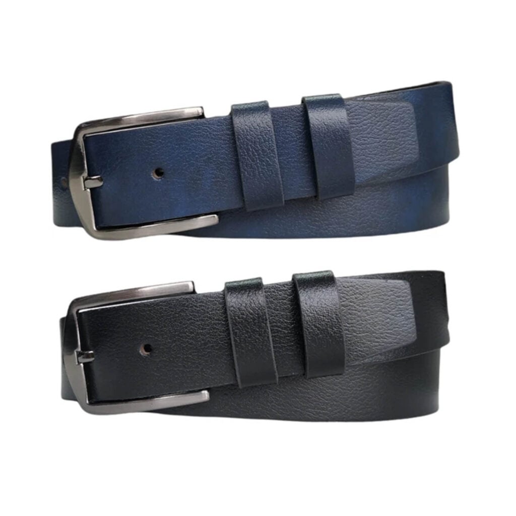 Buy Wide Gents Denim Belt 2 Piece Gift Set Real Leather ...
