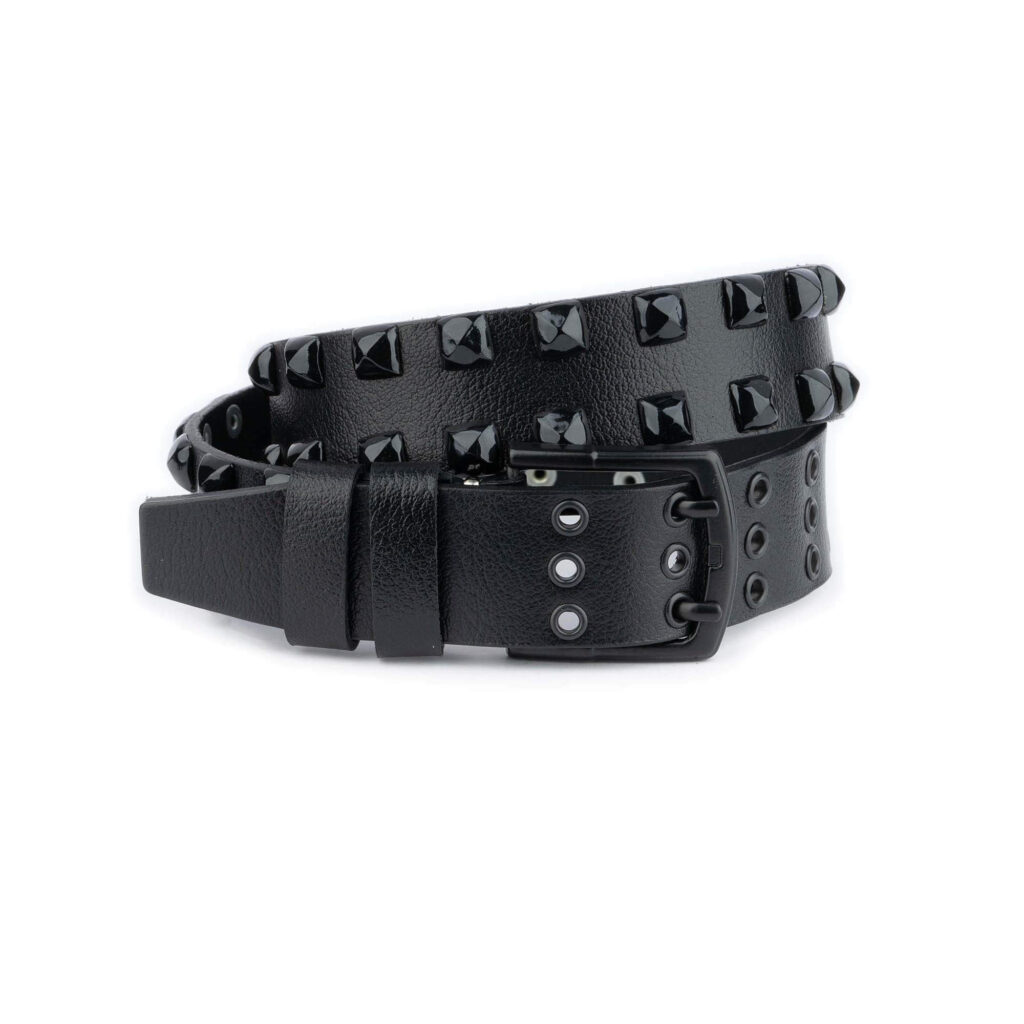 Buy Black Goth Belt Pyramid Two Row Real Leather - LeatherBeltsOnline.com