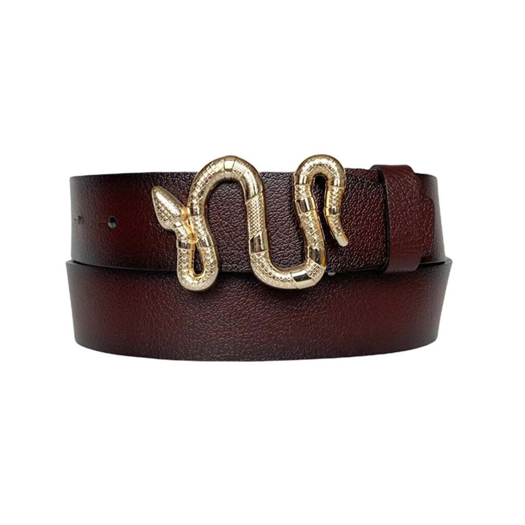 Buy Female Belt With Gold Snake Buckle Burgundy Real Leather ...