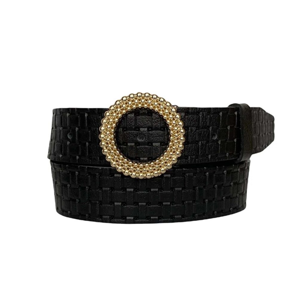 Buy Ladies Belt With Gold Round Buckle Black Calfskin ...