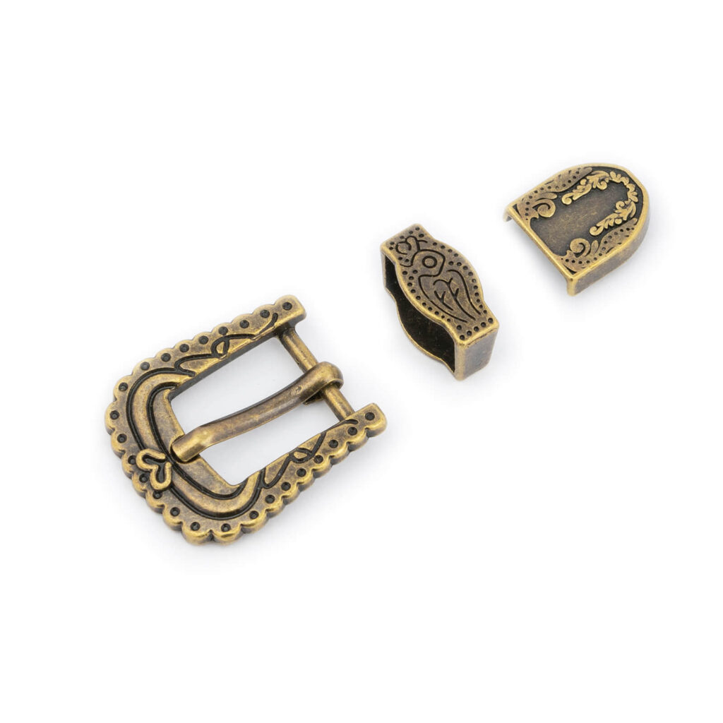 Buy Tiny Western Belt Buckle Bronze Color 3 Pc Set - LeatherBeltsOnline.com