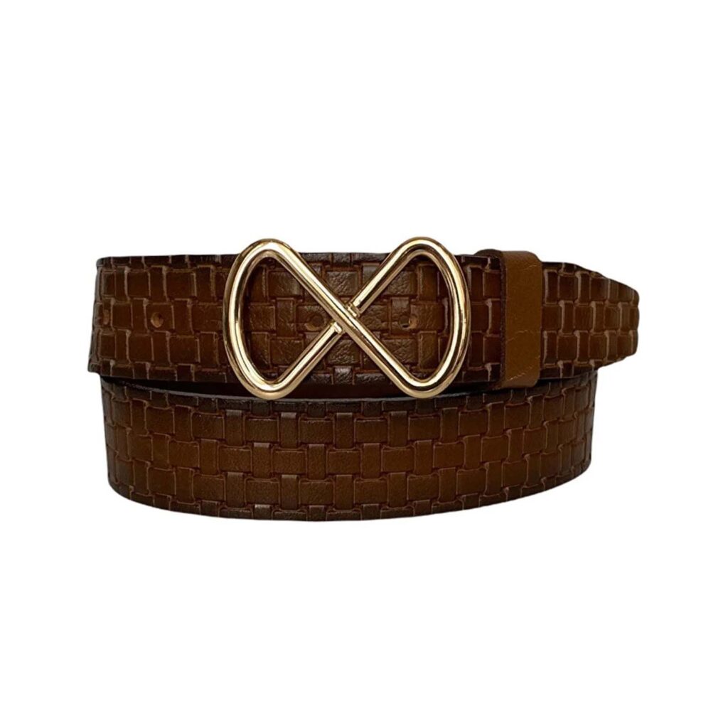 Buy Womens Belt With Gold Infinity Buckle Brown Genuine Leather ...