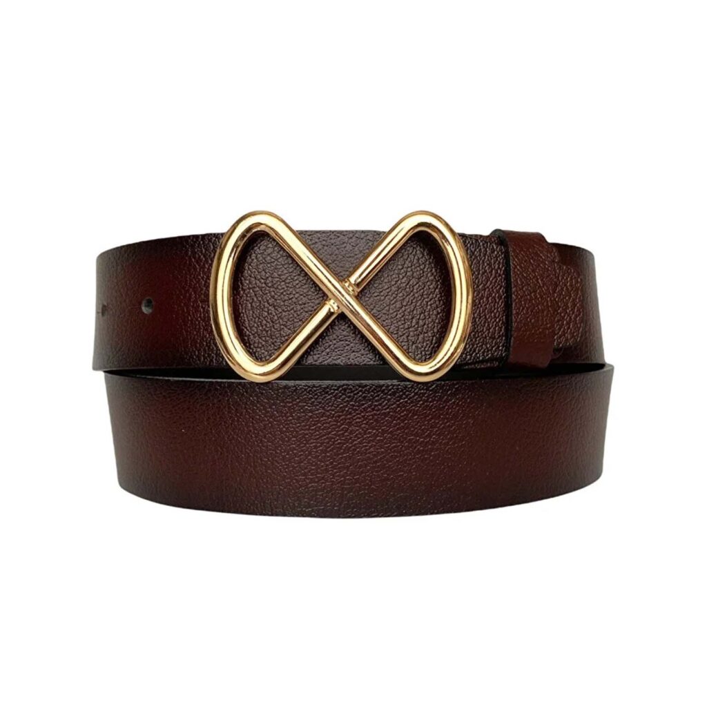 Buy Womens Belt With Gold Infinity Buckle Burgundy Genuine Leather ...