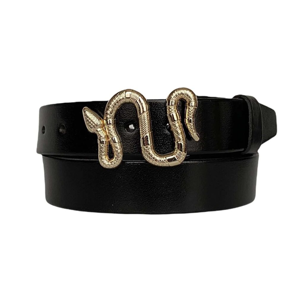Buy Womens Jeans Belt Gold Snake Buckle Black Real Leather ...