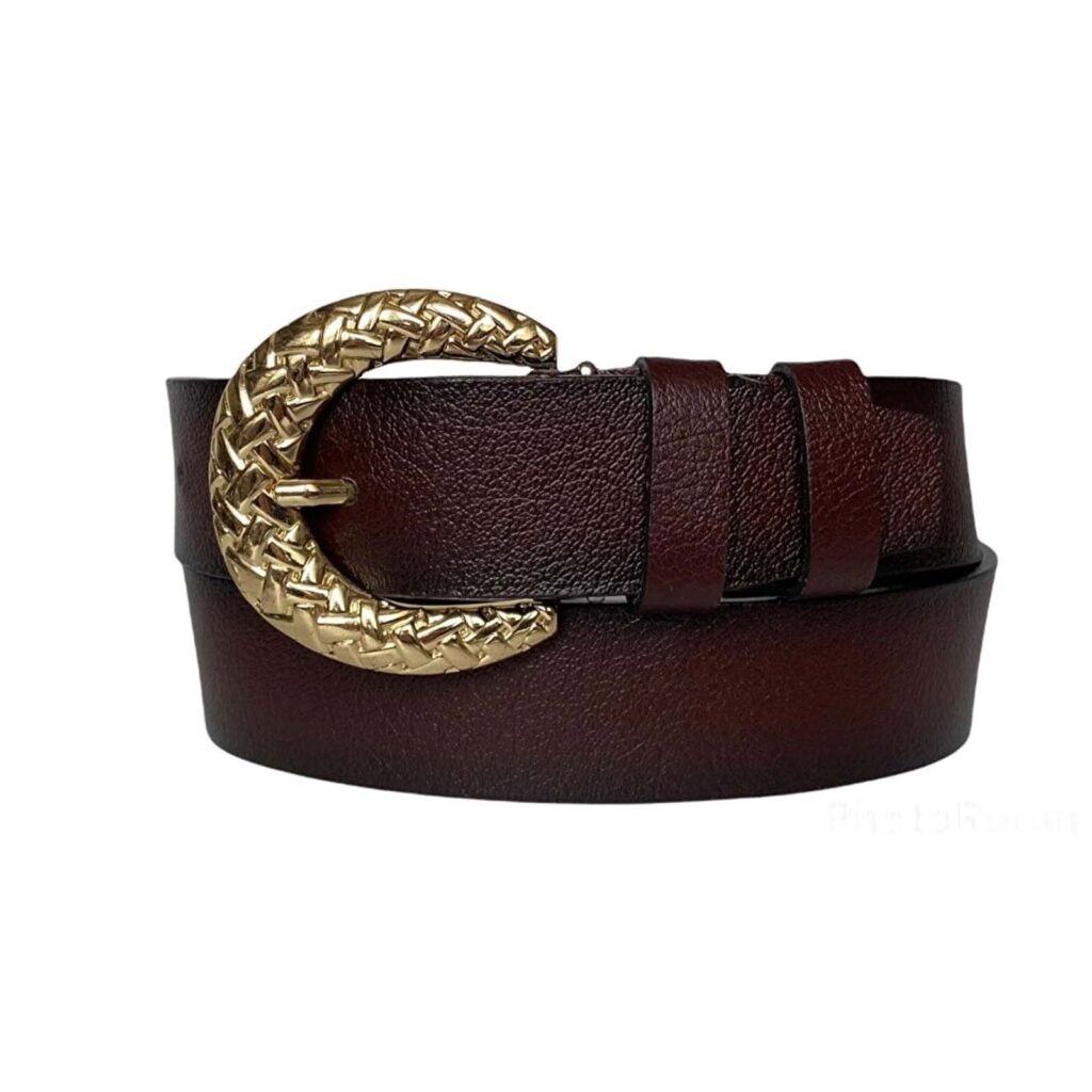 Buy Womens Large Gold Buckle Belt Burgundy Genuine Leather ...
