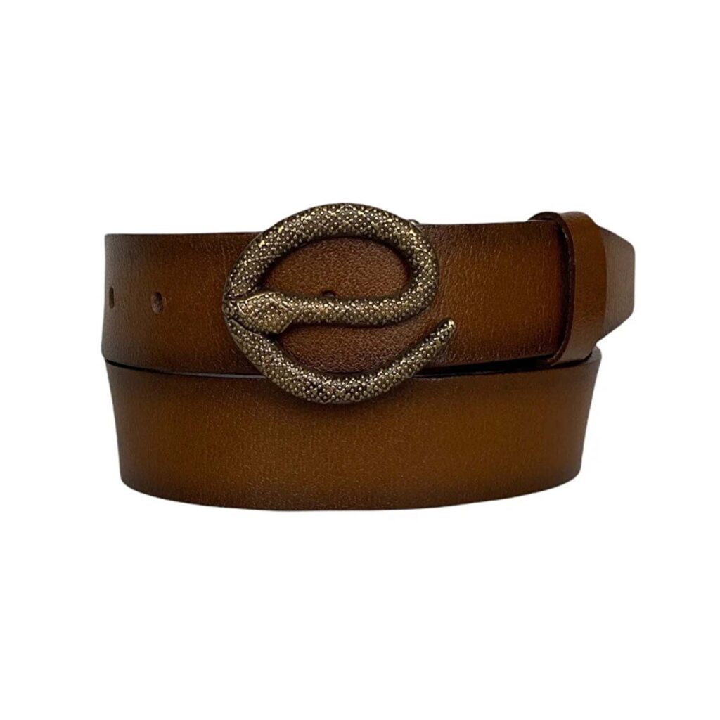 Buy Womens Wide Jeans Belt Bronze Snake Buckle Brown Leather ...