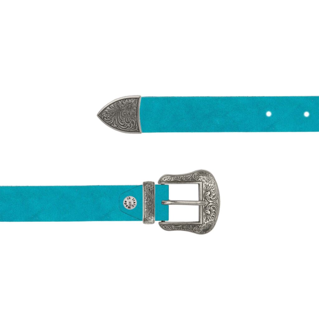 Buy Girls Western Belt Turquoise Nubuck Leather 1 Inch Wide ...