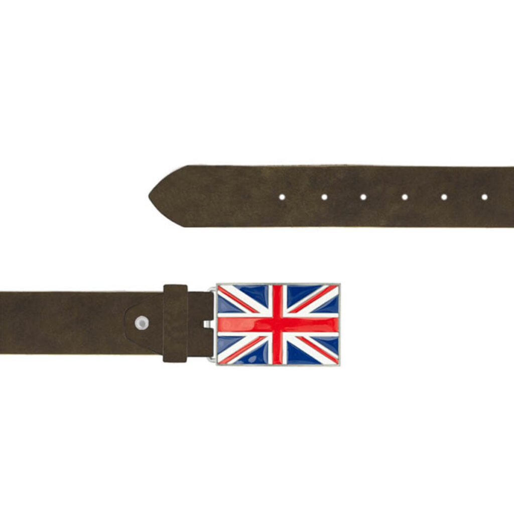 Buy British Flag Belt Khaki Green Oiled Leather - LeatherBeltsOnline.com