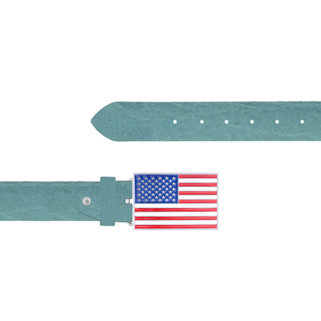 Buy US Flag Belt Light Blue Leather Rectangle Buckle ...