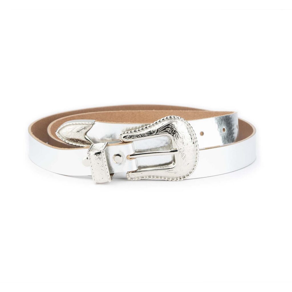 Buy Handmade Silver Western Belt With Shiny Buckle 1 Inch ...