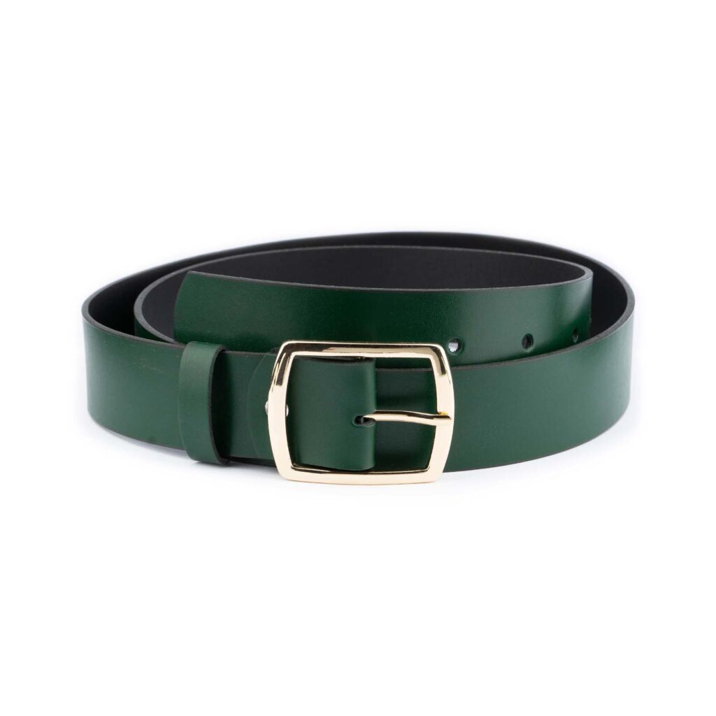 Buy Ladies Green Leather Belt Golden Buckle Wide 1 1/2 Inch ...