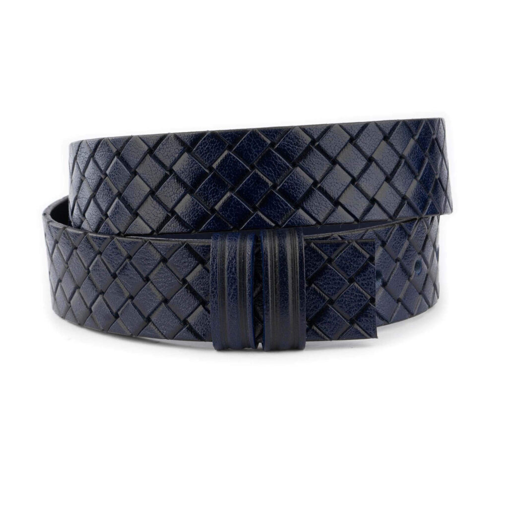 Buy Rare Dark Blue Belt Strap For Designer Buckles Woven Emboss ...