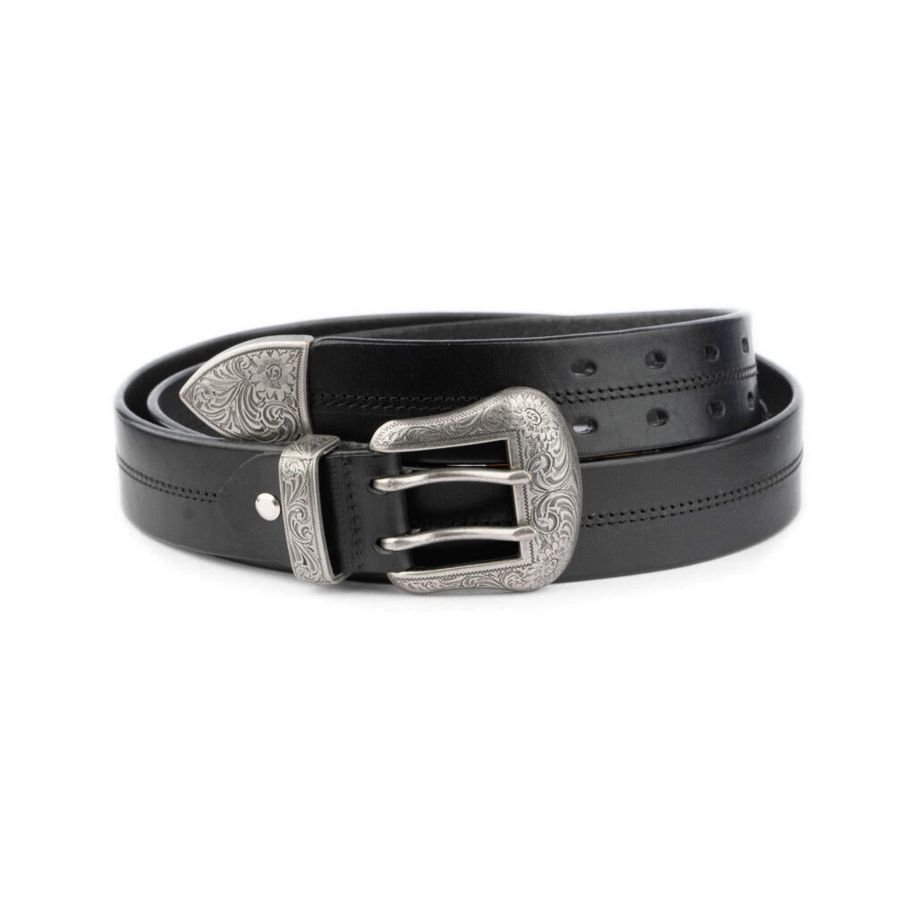 Buy Western Double Prong Belt Black Genuine Leather 1 1/2 Inch Thick ...