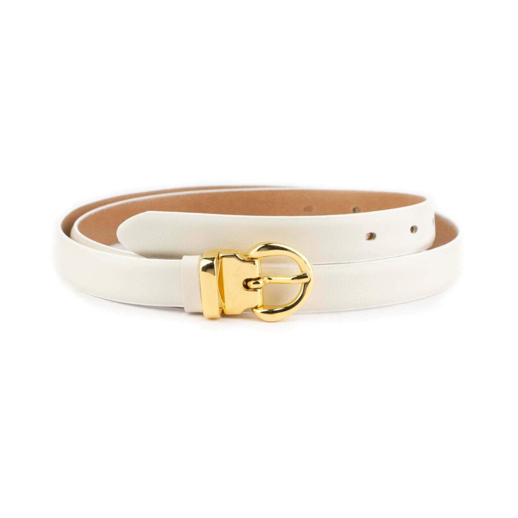 Buy White Belt Gold Buckle Thin Genuine Leather 2.0 Cm ...