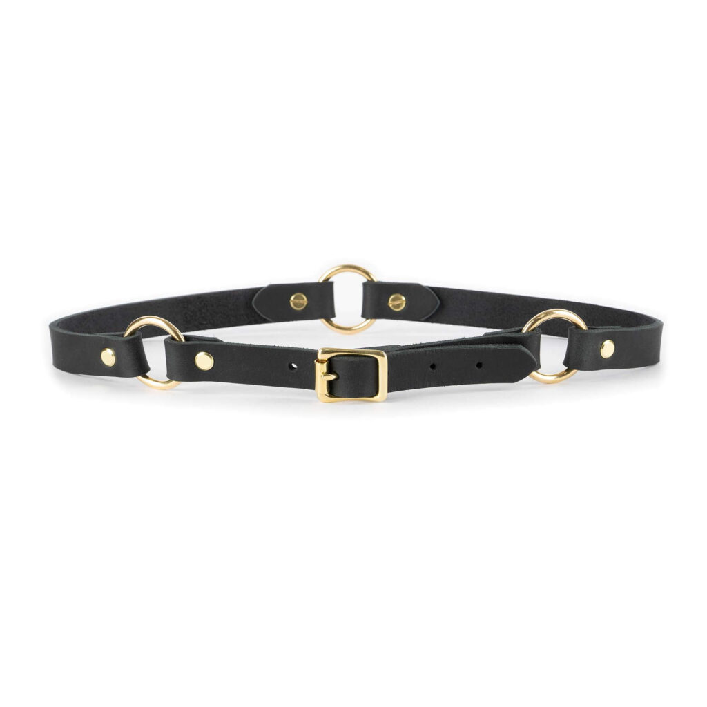 Buy Black Belt With Rings Gold Buckle Brass Oiled Leather 2.0 Cm ...