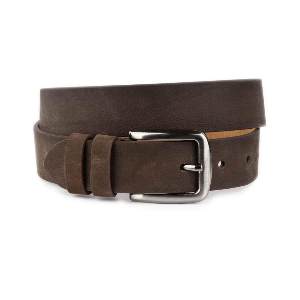 Buy Dark Brown Belt For Men Casual Soft Nubuck Leather 3.8 Cm ...