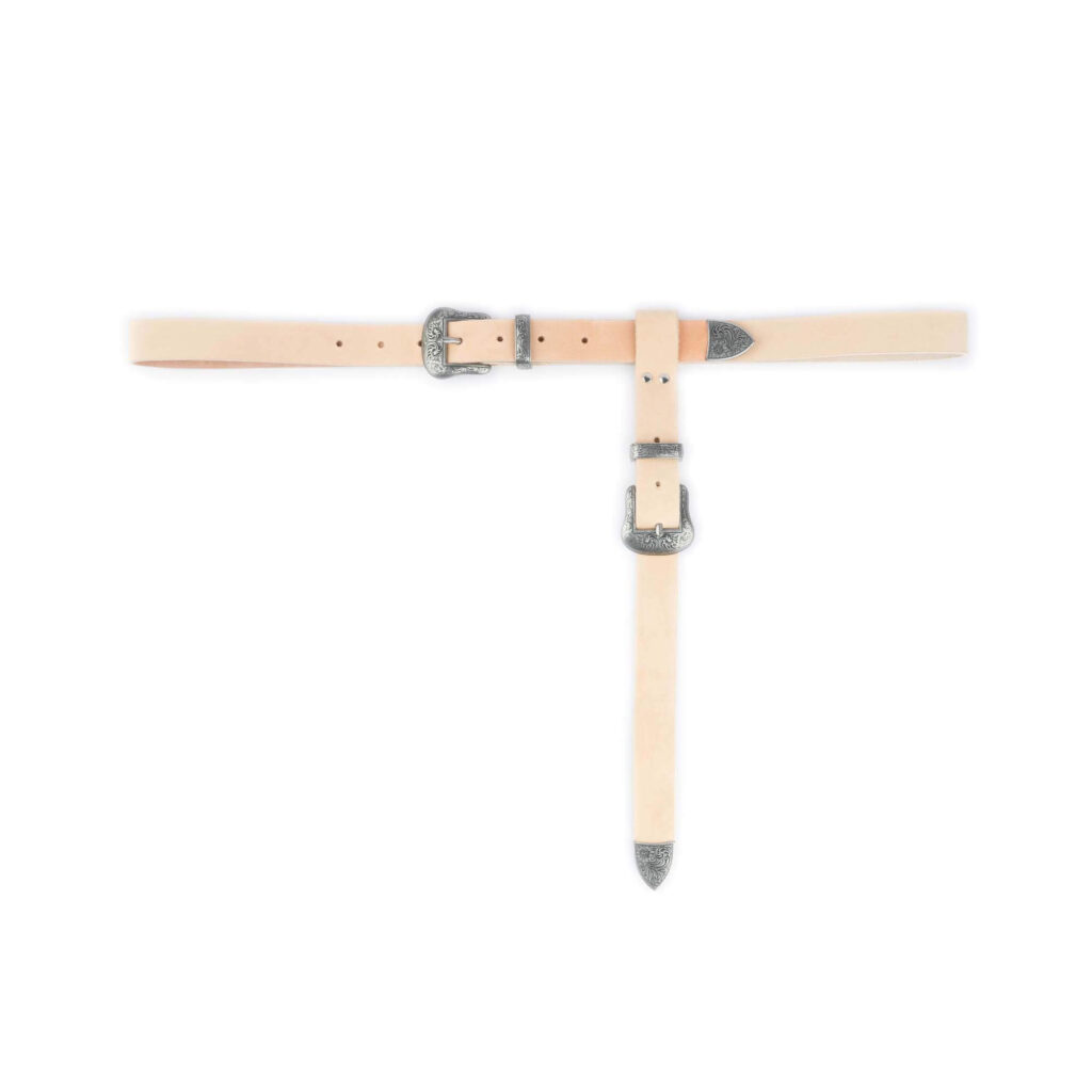 Buy Double Buckle Western Belt For Women Natural Color Leather 3.5 Cm ...